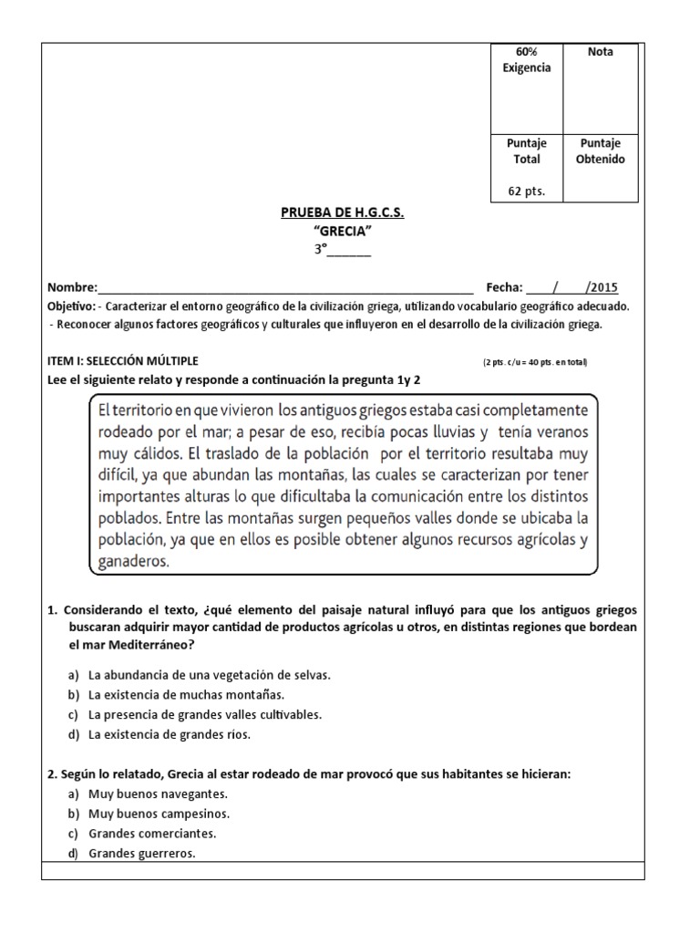Evaluacion Paisajes de La Tierra | PDF | Antigua Grecia | Grecia