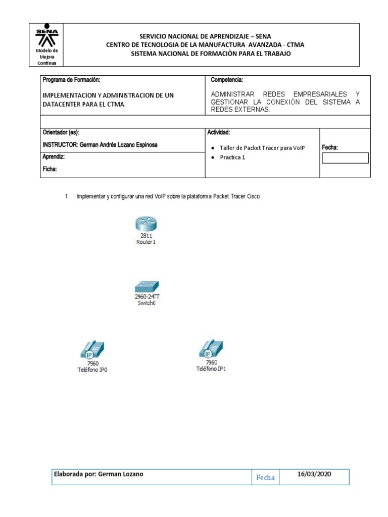 TALLER 02 VoIP Packet Tracer-1 | Descargar gratis PDF | Enrutador (Computación) | Telecomunicaciones