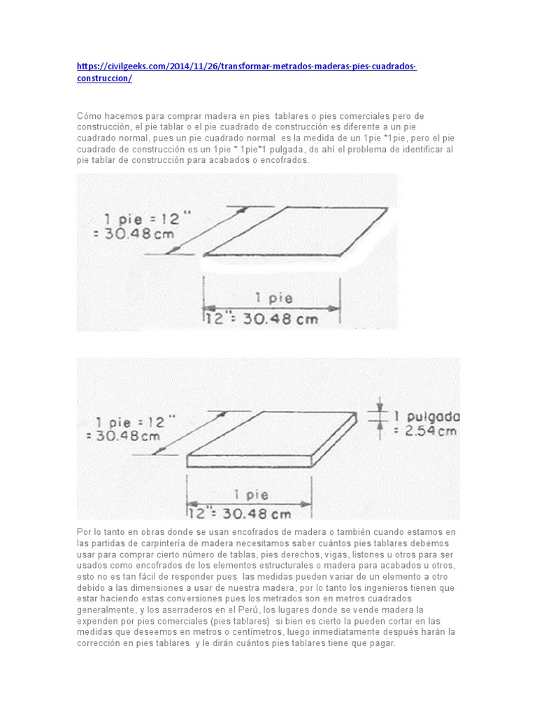 Cálculo de Pies Tablares en Construcción | PDF | Pie (unidad)