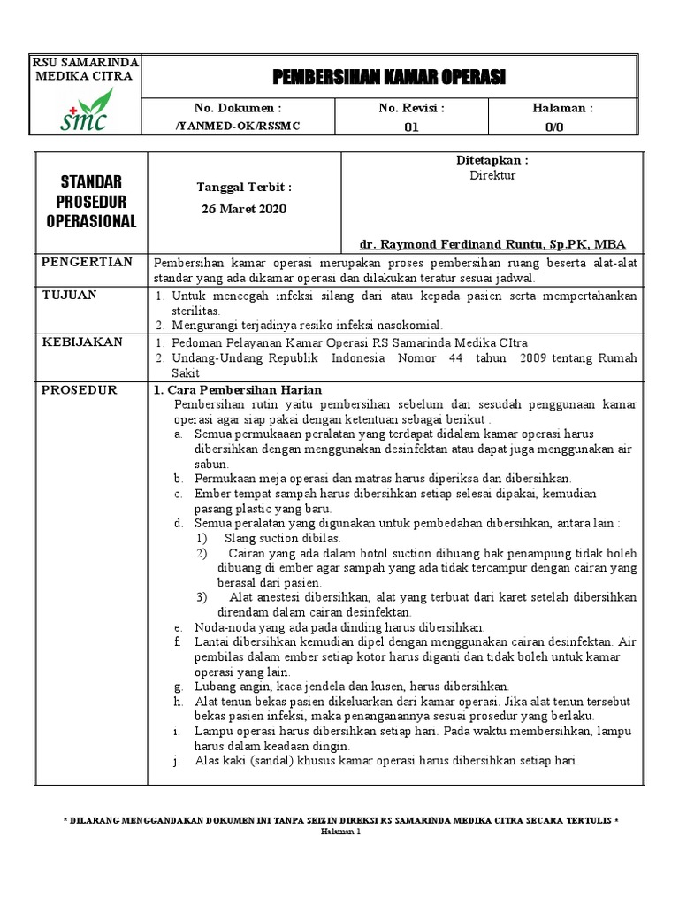 Pembersihan Kamar Operasi 2020 | PDF