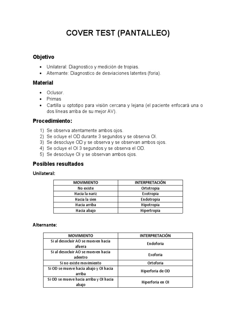 COVER TEST Diagnóstico de desviaciones oculares mediante oclusión ...