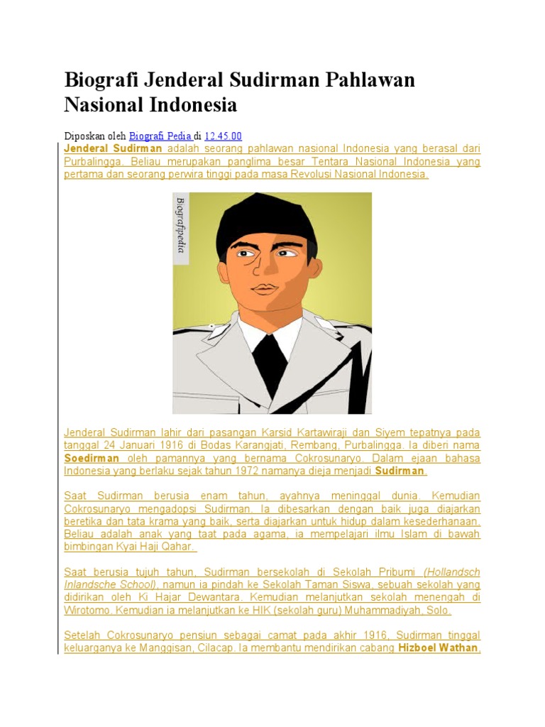 Biografi Jenderal Sudirman Pahlawan Nasional Indonesia | PDF