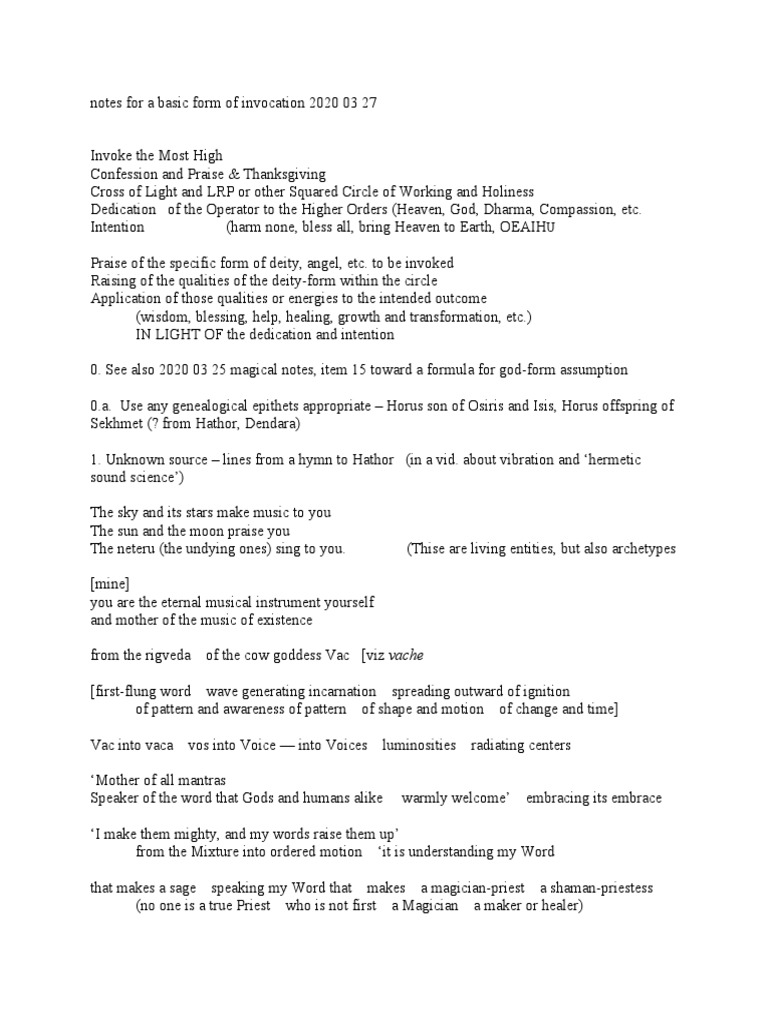 Notes For A Basic Form of Invocation 2020 03 27 | PDF | Ancient ...