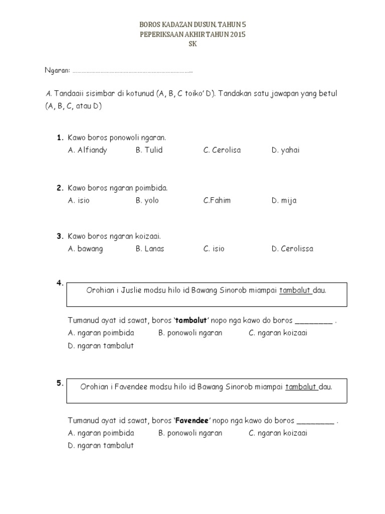 Peperiksaan Akhir BKD Tahun 5 | PDF
