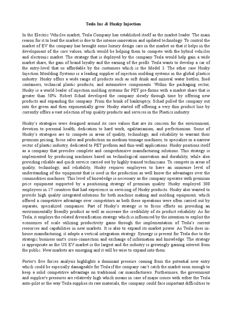 Tesla Inc & Husky Injection PDF | PDF | Strategic Management ...