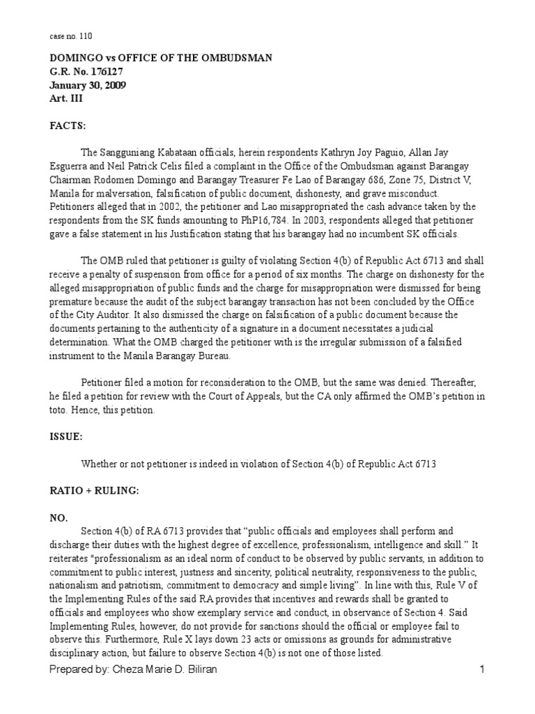 Domingo Vs OMB | PDF | Complaint | Judiciaries