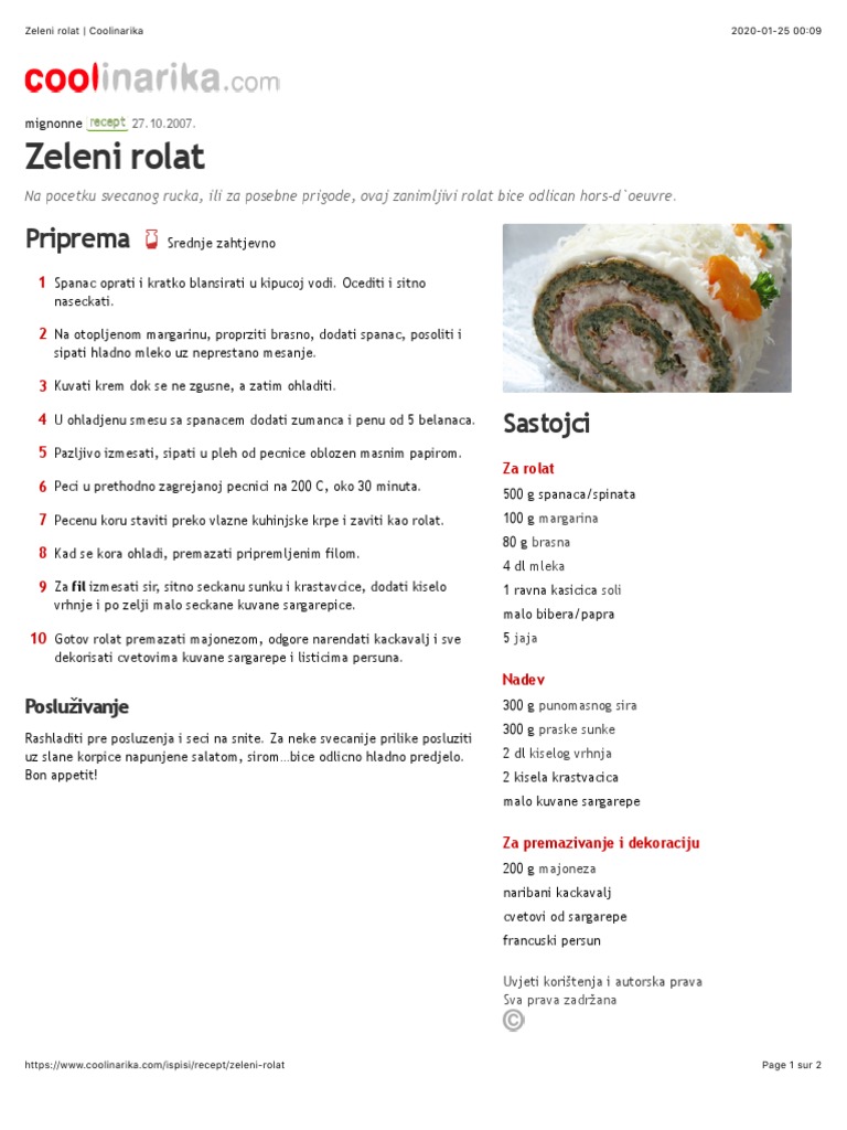 Zeleni Rolat - Coolinarika | PDF