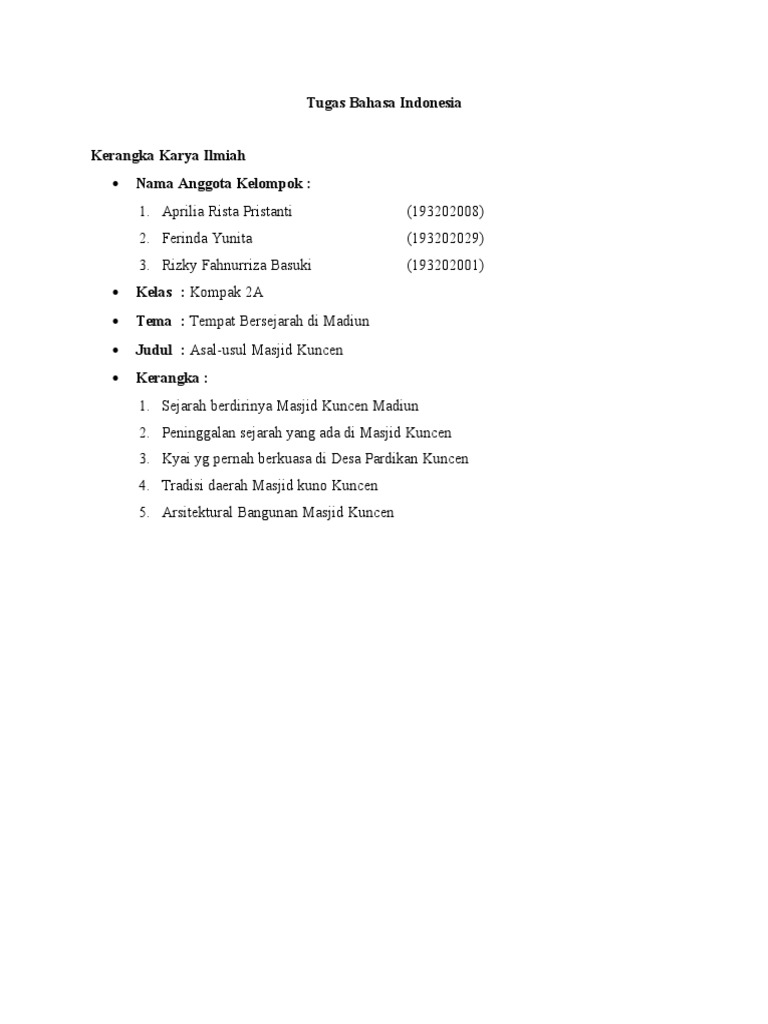 Contoh Kerangka Karya Ilmiah | PDF