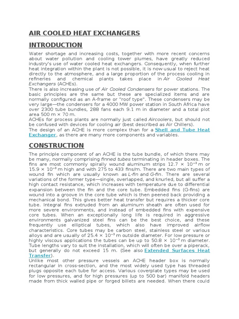 Air Cooled Heat Exchangers | Download Free PDF | Heat Exchanger | Pipe (Fluid Conveyance)