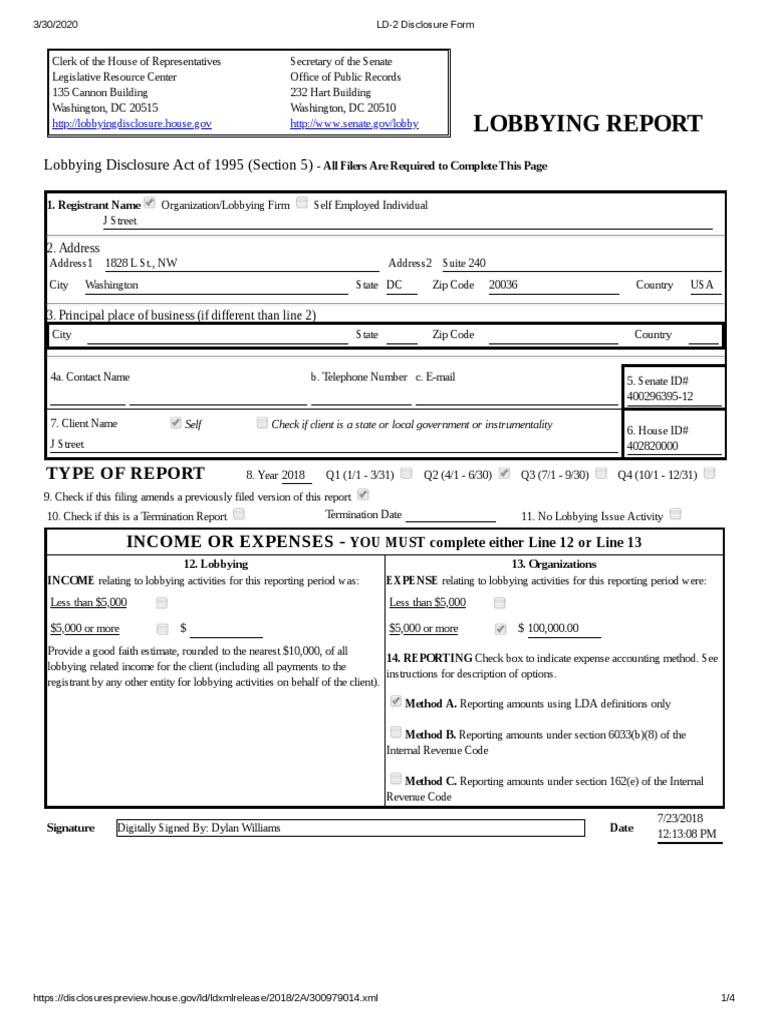 LD-2 Disclosure Form | PDF | Gaza Strip | Lobbying In The United States