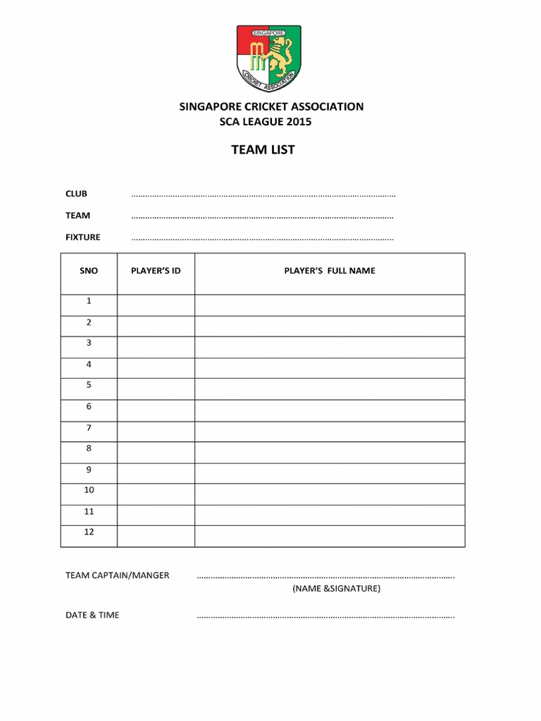 SCA Team List Form | PDF
