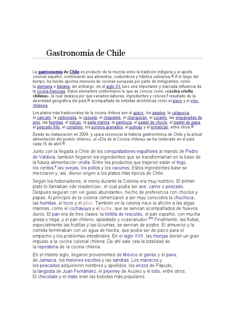 Gastronomía de Chile | PDF | Cocina occidental | Comida regional y étnica