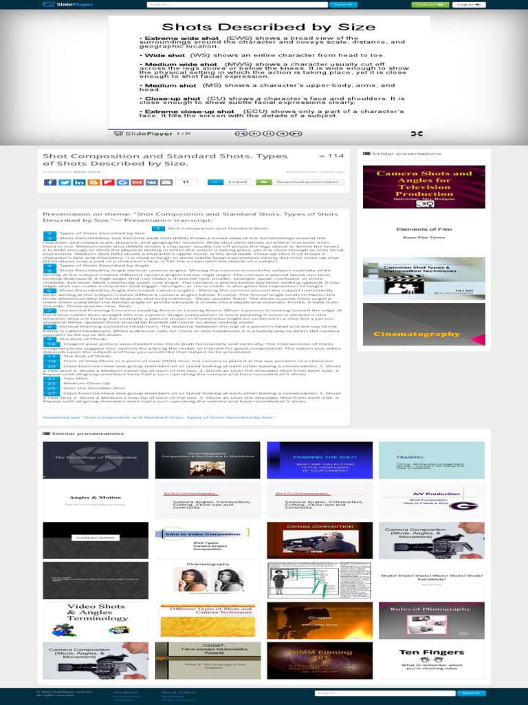 Shot Composition and Standard Shots. Types of Shots Described by Size ...