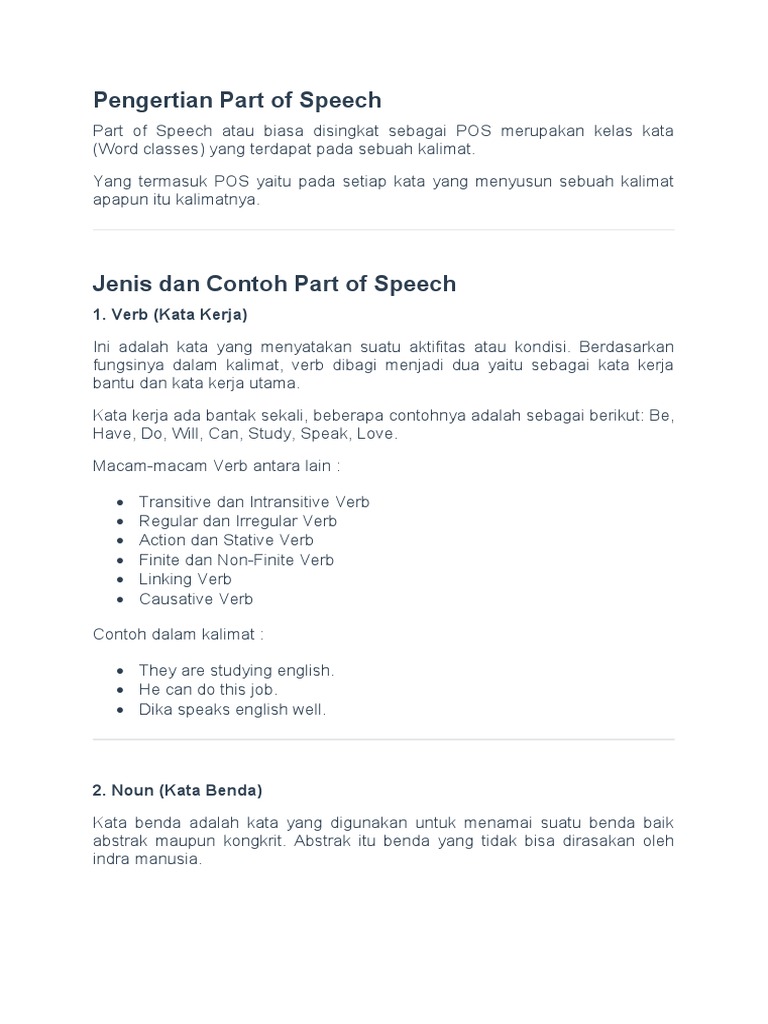 Pengertian dan Jenis Part of Speech | PDF