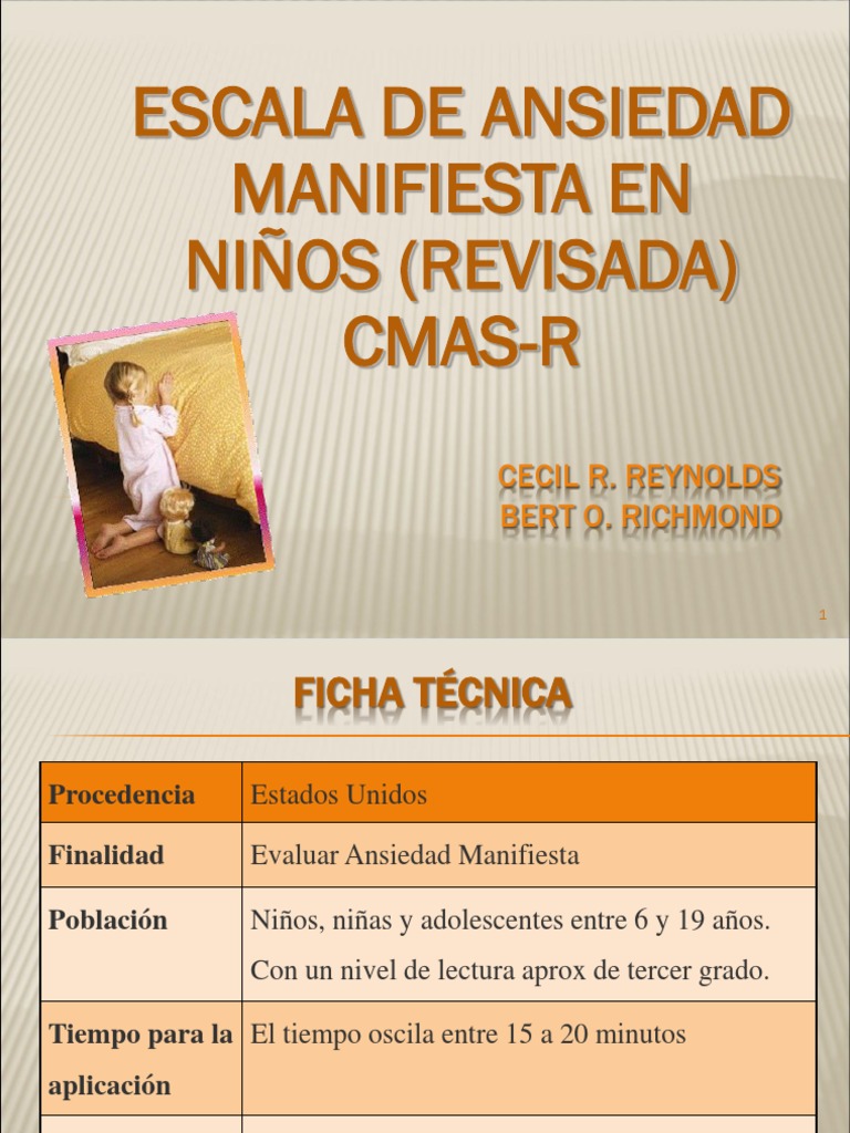 Escala de Ansiedad Manifiesta en Niños (Revisada) Cmas-R Cecil R ...