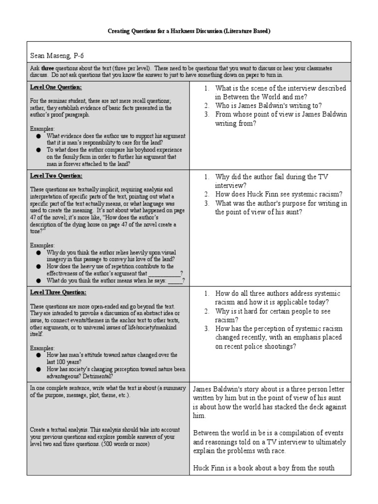 Literature-Based Harkness Questions Racism | PDF | Racism ...