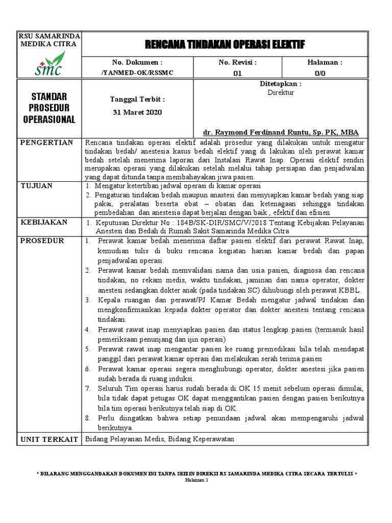 Rencana Tindakan Operasi Elektif 2020 | PDF | Sains & Matematika