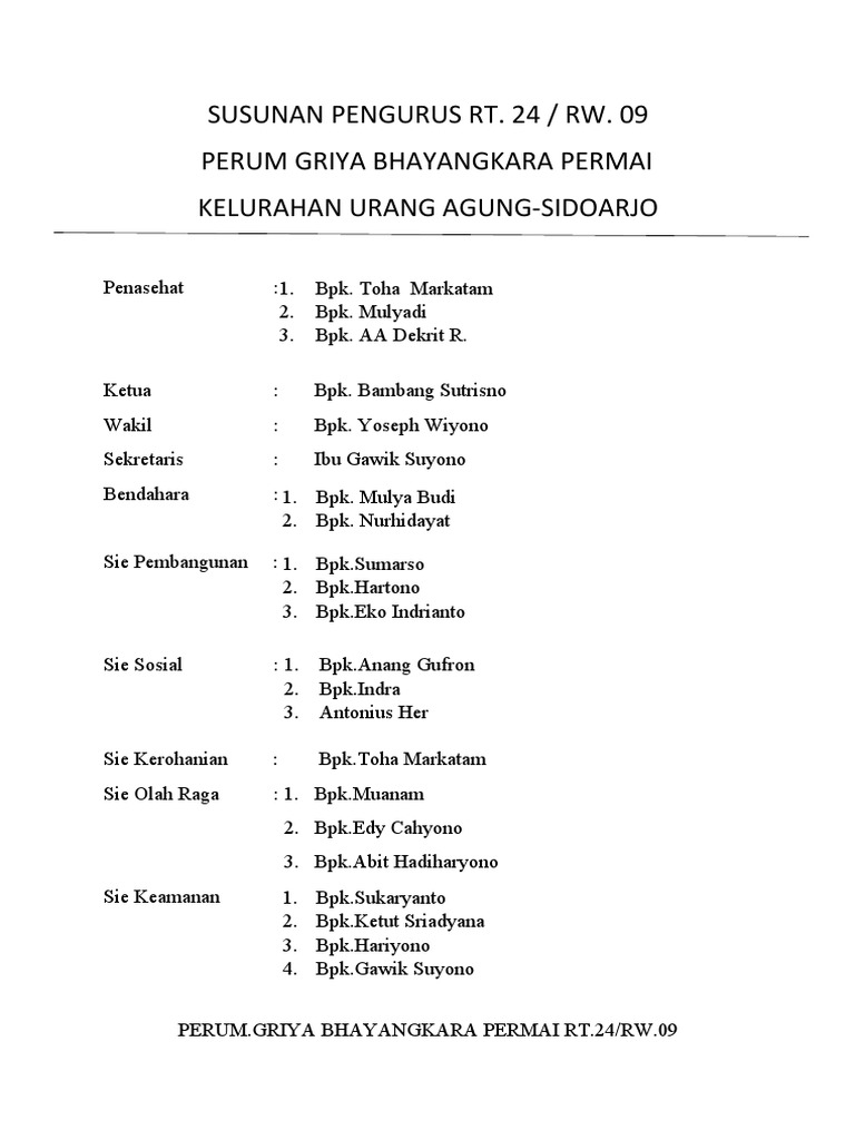 Susunan Pengurus RT | PDF