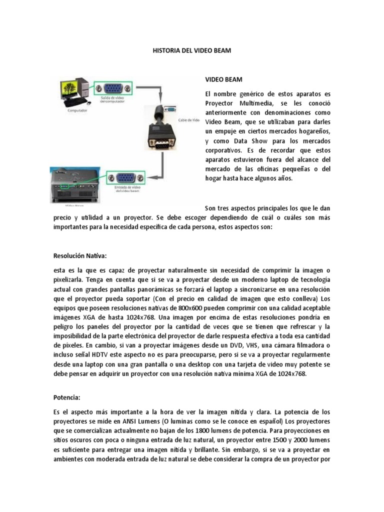 Historia y Tipos de Proyectores Video Beam | PDF | Imagen | Formatos de ...