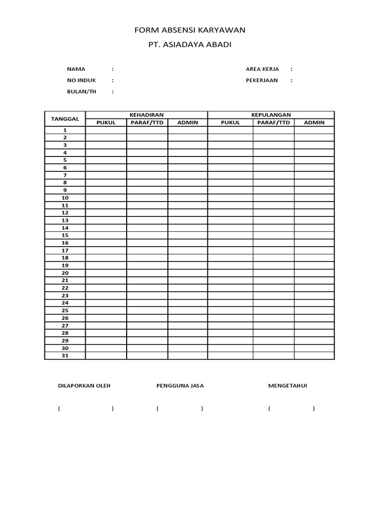 Form Absensi Karyawan | PDF