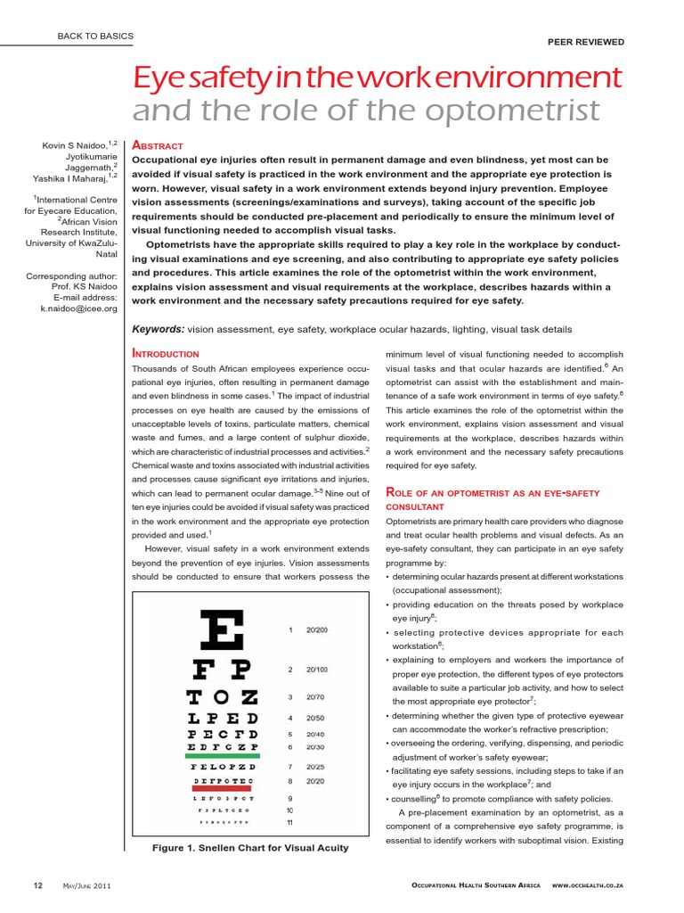 Eye Safety in The Work - Environment and The Role of The Optometrist ...