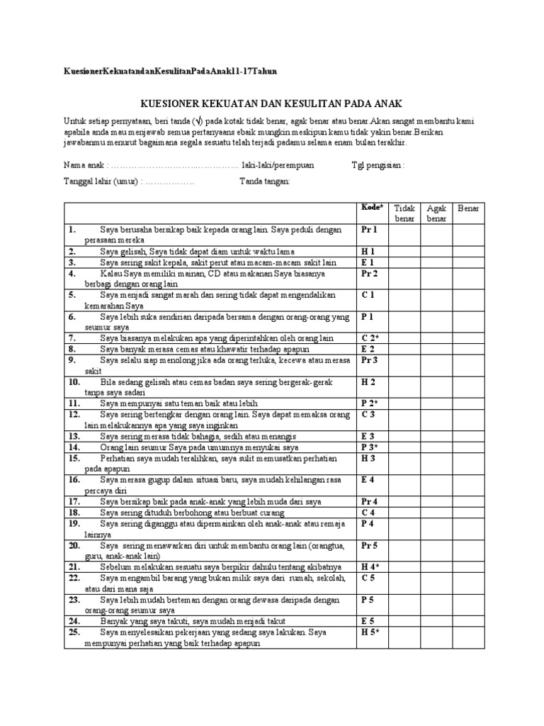 SDQ 11 - 17 Tahun | PDF