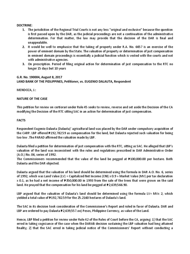 Determination of Just Compensation: A Judicial Function | PDF | Just ...