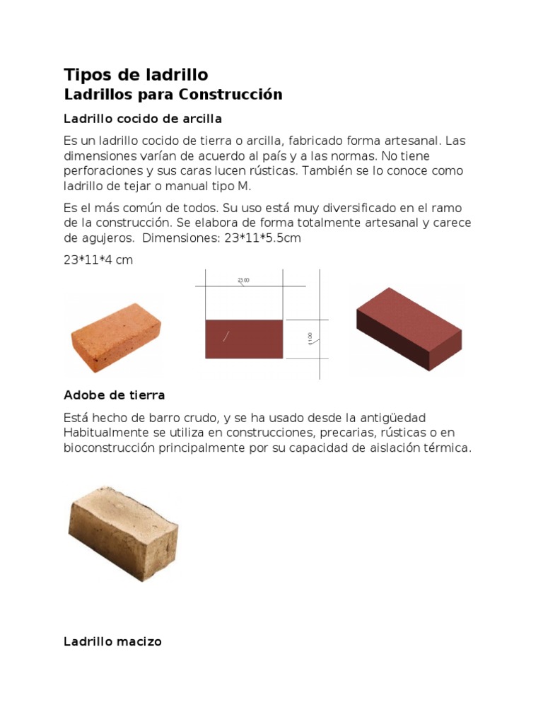 Tipos de Ladrillos | PDF | Ladrillo | Materiales de construcción