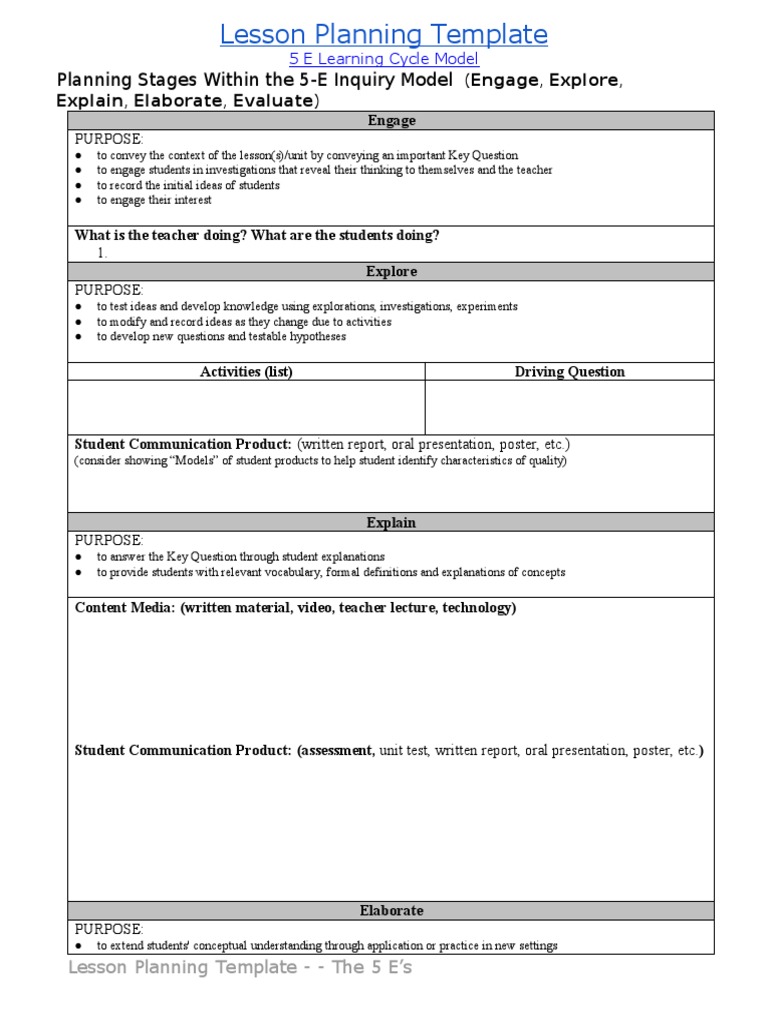 5E Science Lesson Template | PDF | Educational Assessment | Educational ...
