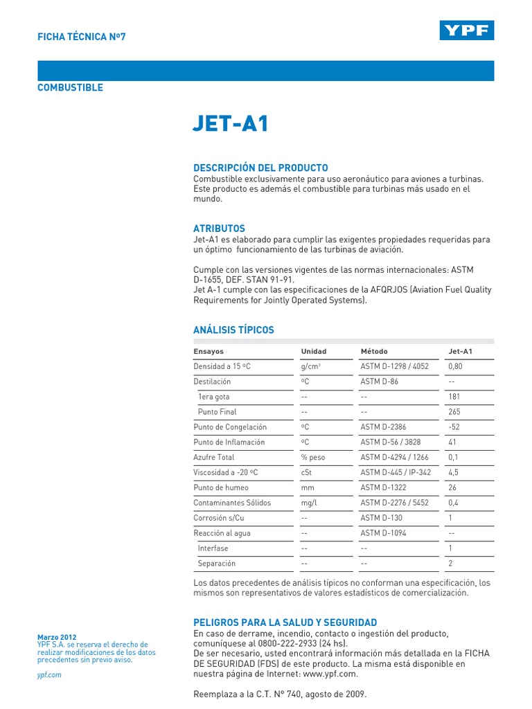 Jet-A1 Especificaciones | PDF | Combustible para aviones | Sustancias ...