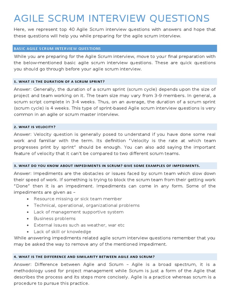 Agile Scrum Interview Questions & Answers | PDF | Scrum (Software ...