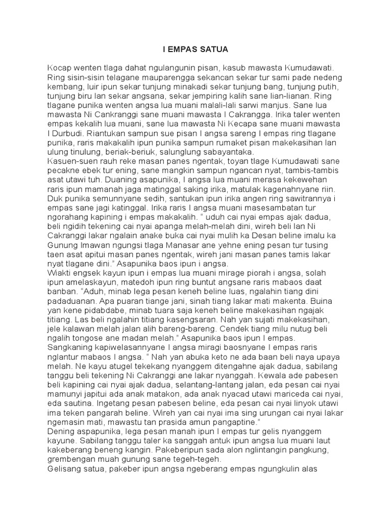 Cerpen Bahasa Bali (I Empas Satua) | PDF