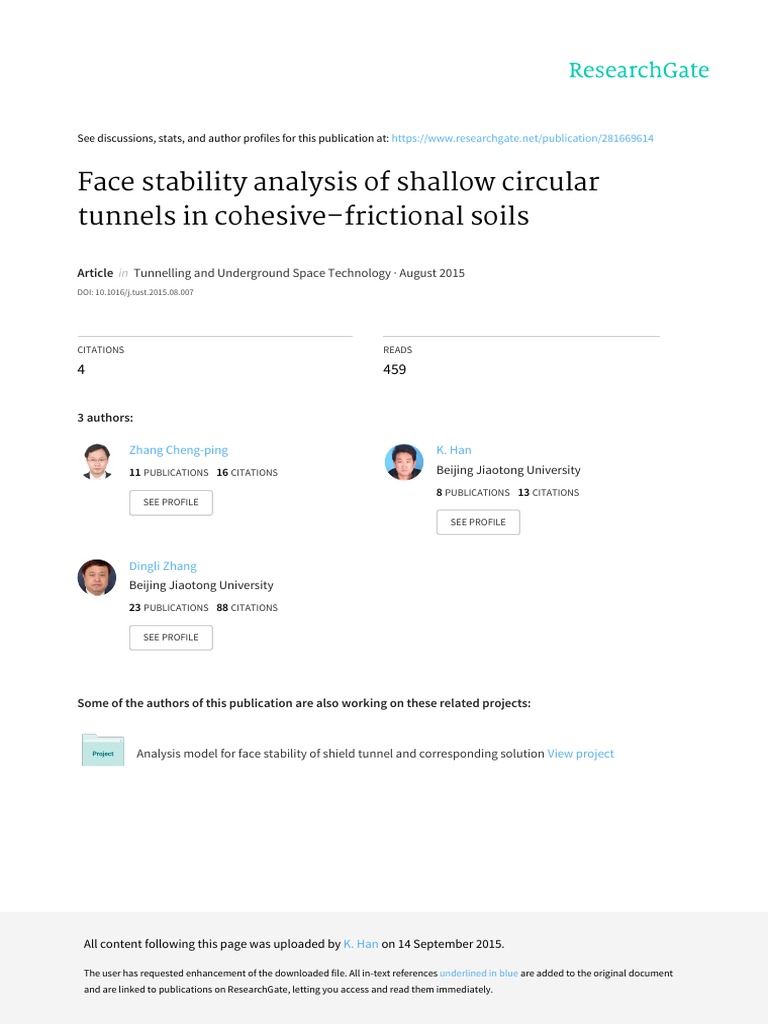 Face Stability Analysis of Shallow Circular Tunnels in Cohesive-Frictional Soils | PDF | Finite ...