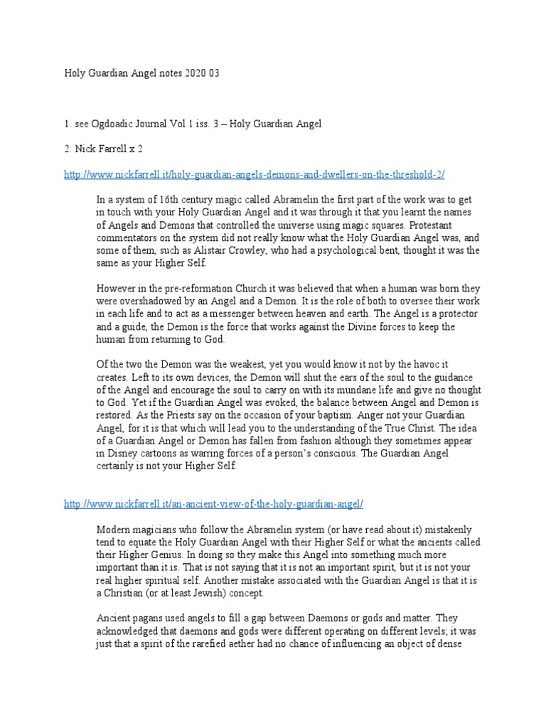 Holy Guardian Angel Notes 2020 03 | Download Free PDF | Angel ...