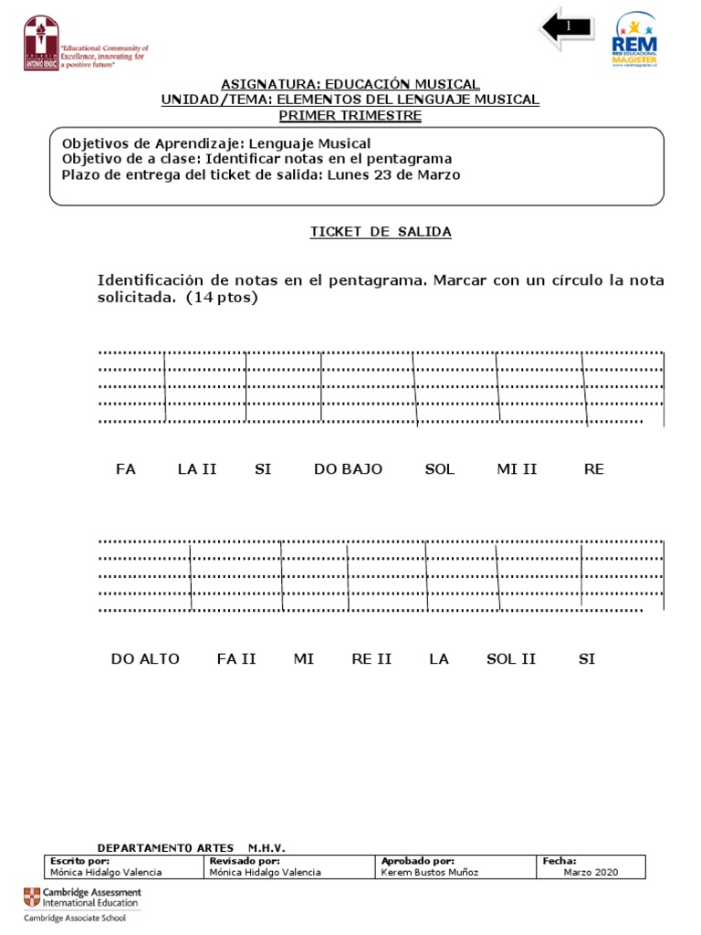 Ficha de Notas Musicales en Pentagrama | PDF
