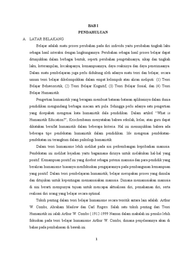 Teori Belajar Humanistik Arthur Combs | PDF | Karier & Perkembangan ...