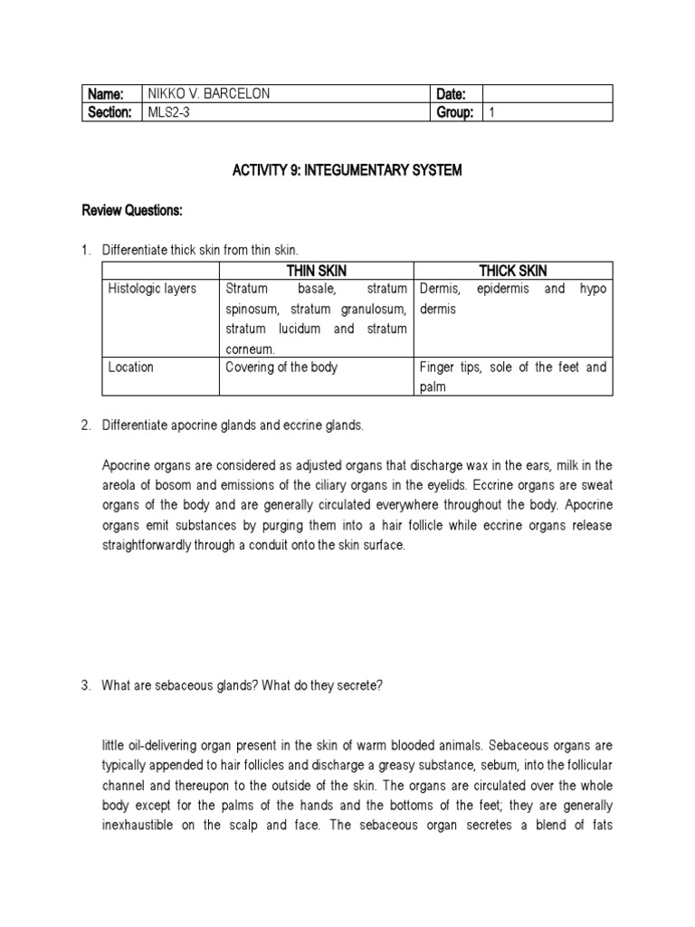 Laboratory Activity - Integumentary System | PDF | Nail (Anatomy) | Skin