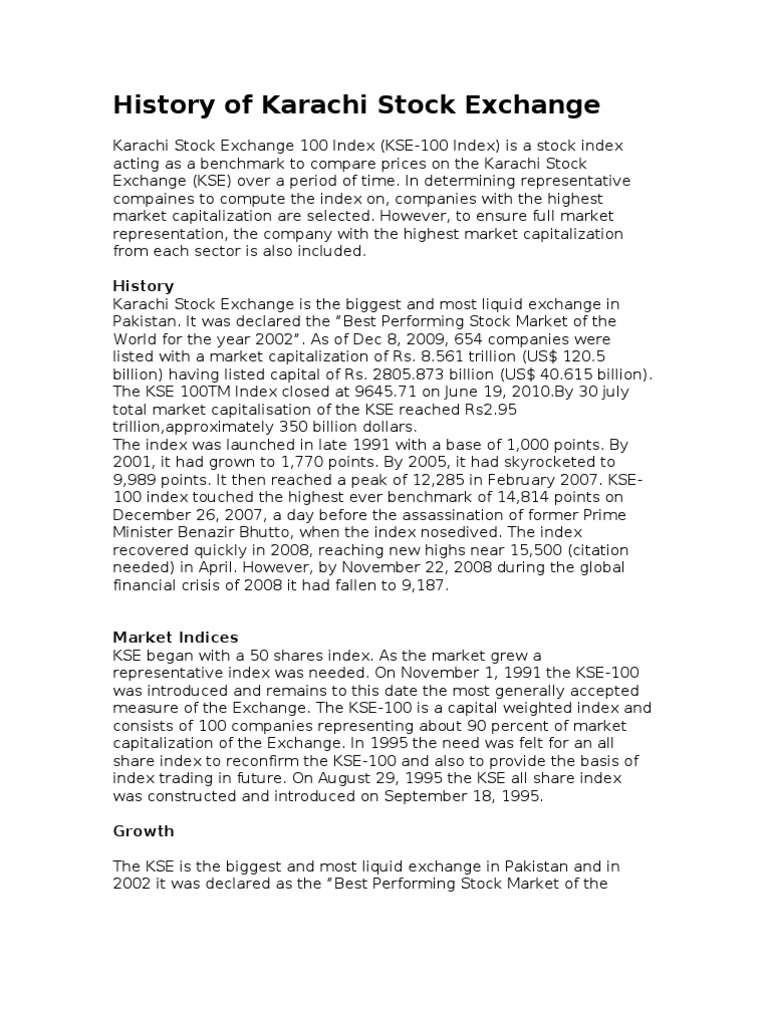 History of Karachi Stock Exchange | PDF | Stock Market Index | Economies
