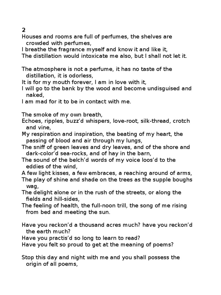 Song of Myself Part 2 | PDF