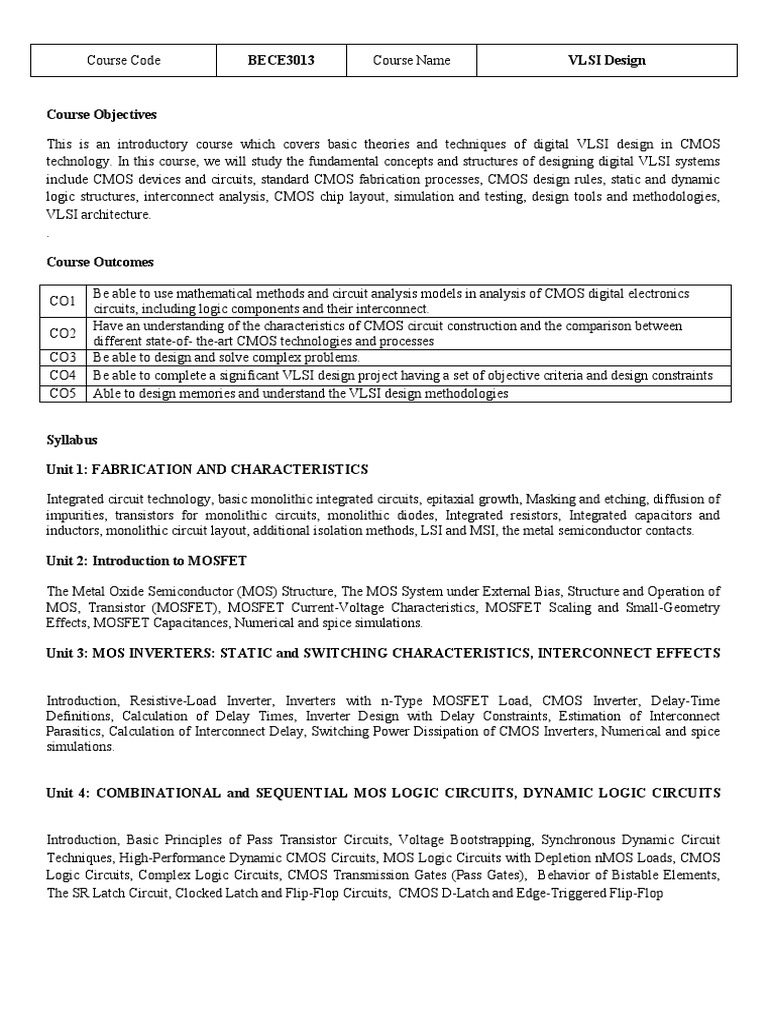 VLSI Design Syllabus | PDF | Mosfet | Cmos