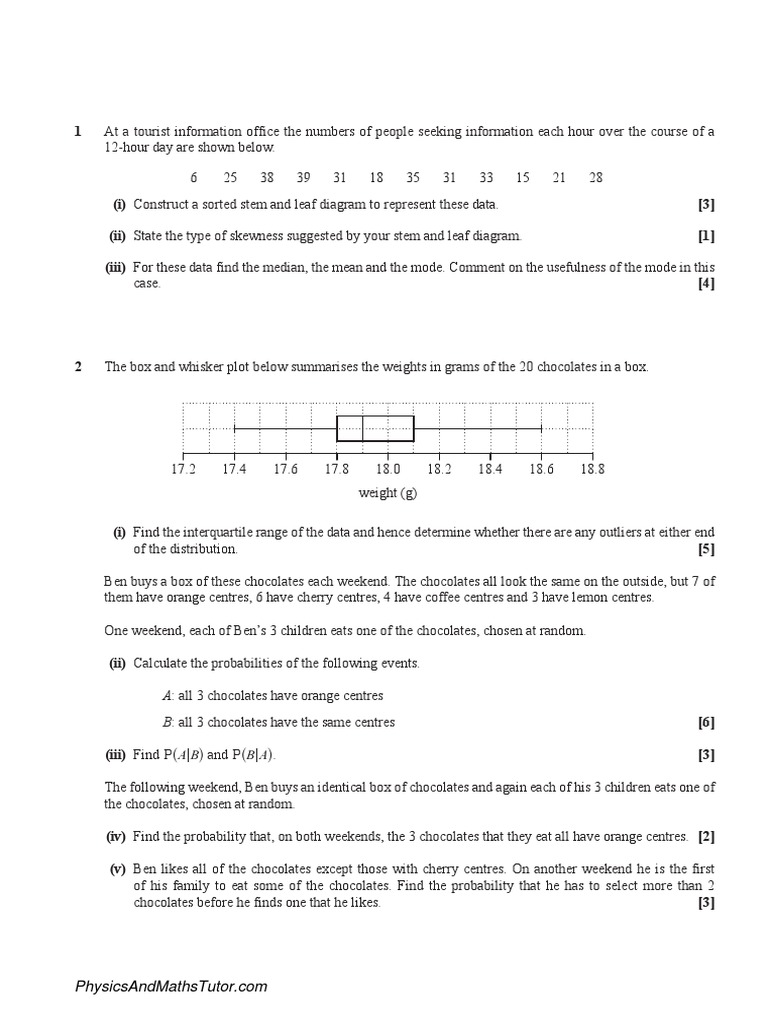 S1 Data Presentation And Interpretation 1 Qp Pdf Mean Outlier