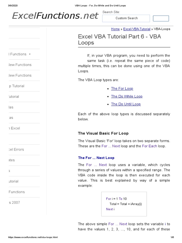VBA 6 Loops - For, Do-While and Do-Until Loops | PDF | Control Flow | Computer Engineering