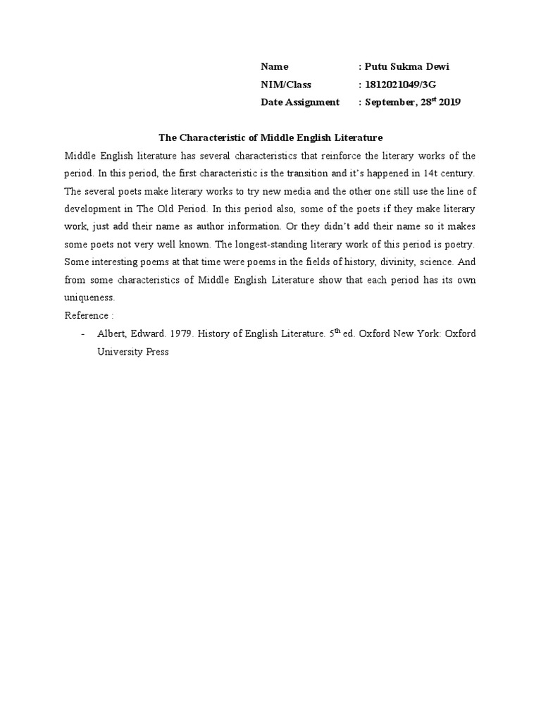 Characteristics of Middle English Literature | PDF | English Literature ...