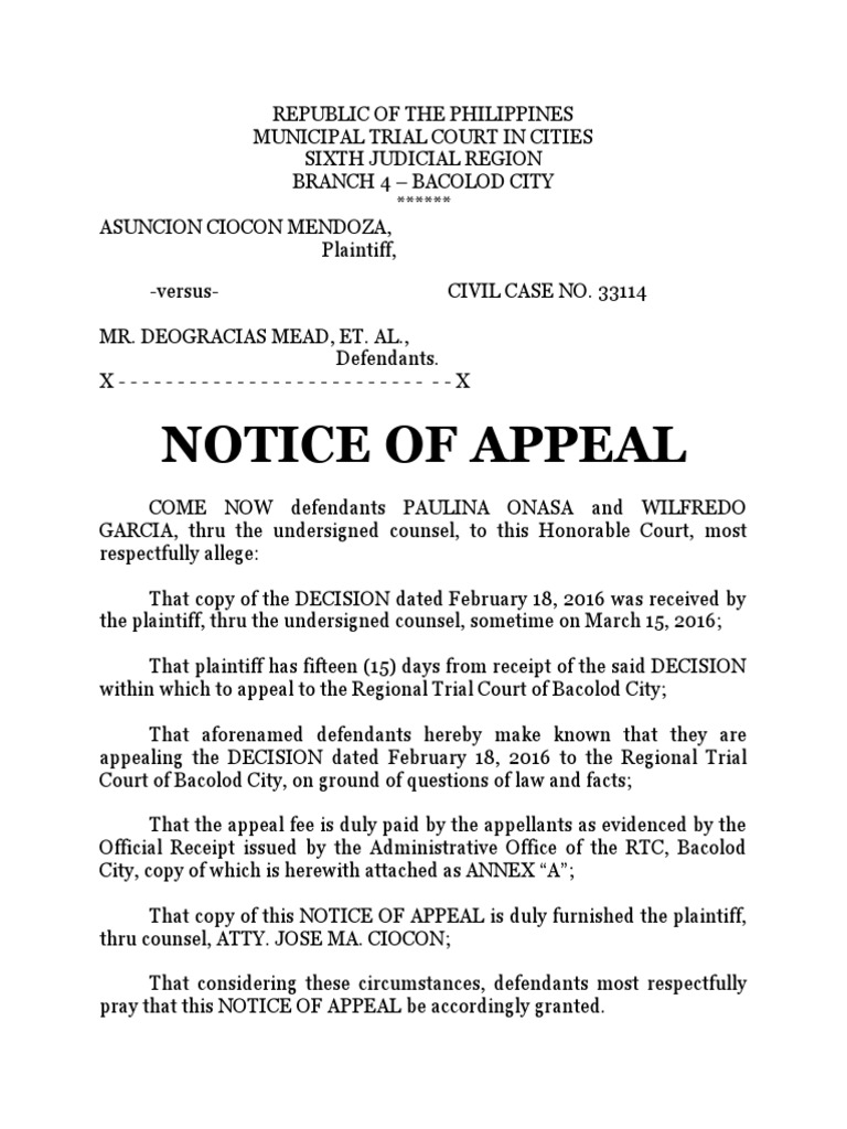 Notice of Appeal | PDF | Appeal | Lawsuit