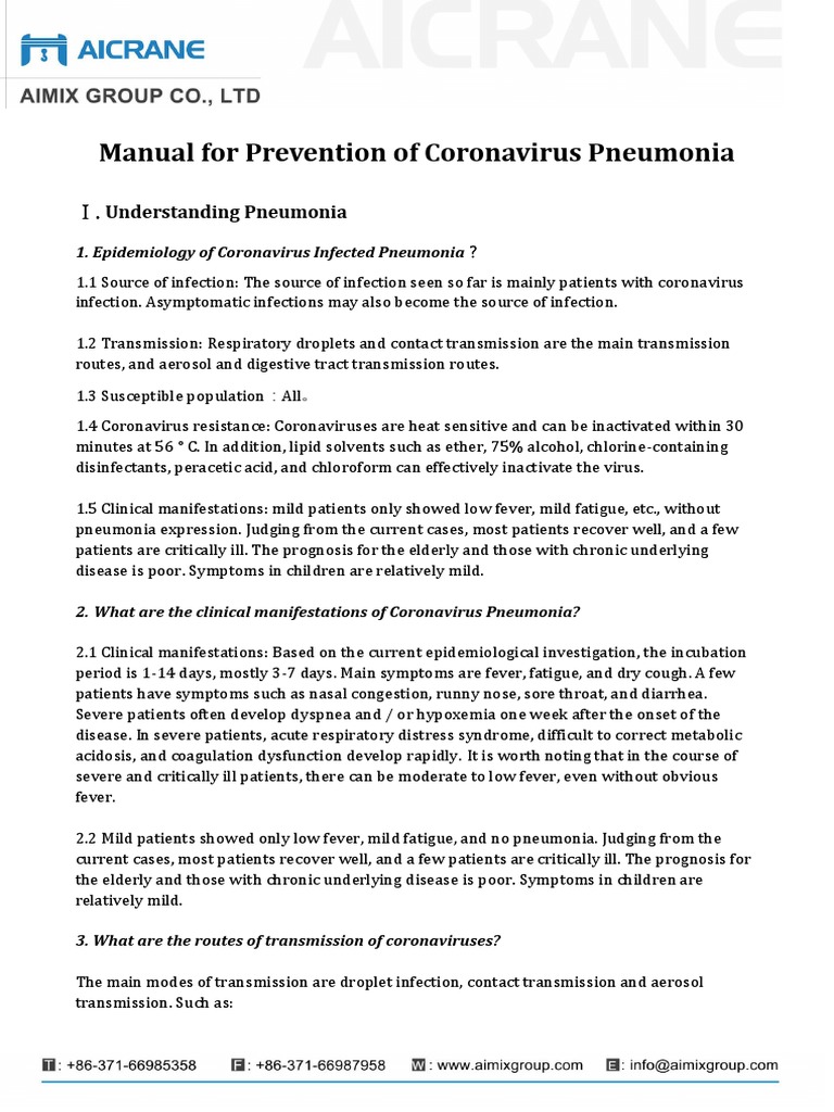 AIMIX - Provention Manual For Coronavirus Pneumonia PDF | PDF ...