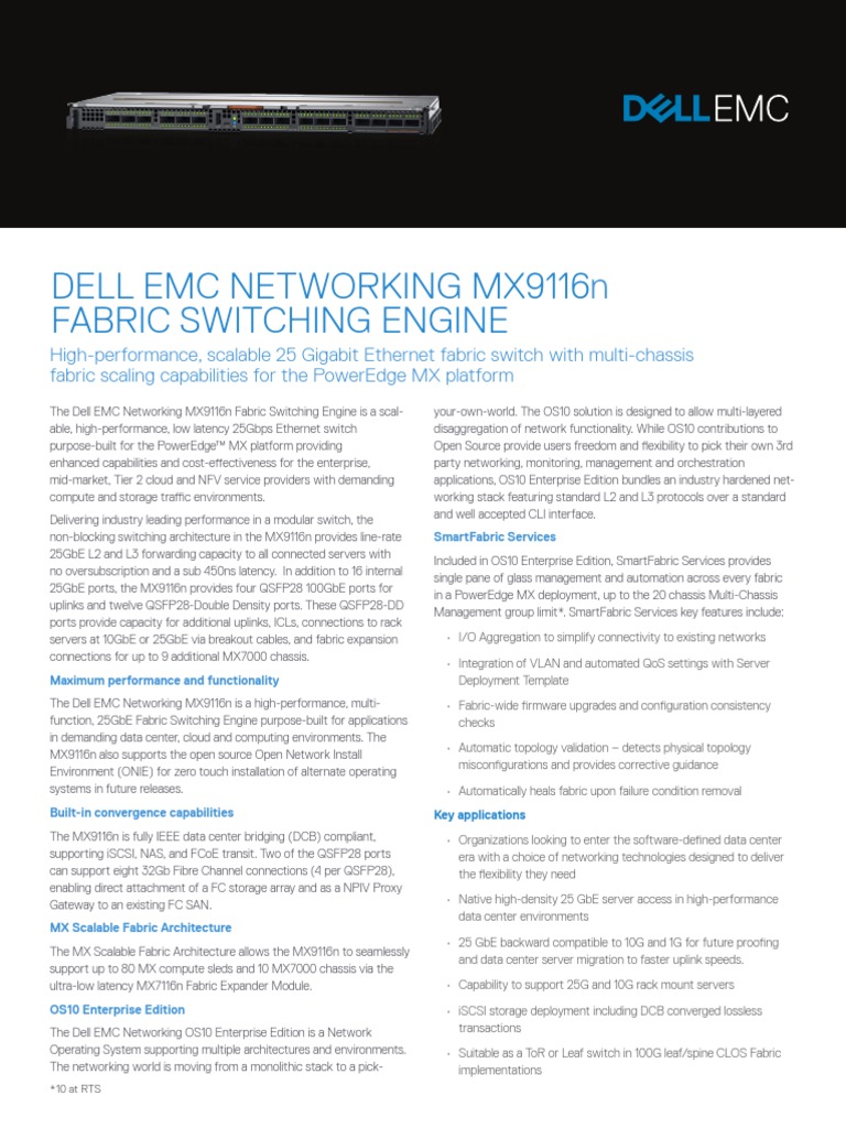 Dell EMCNetworking MX9116 N Spec Sheet | PDF | I Pv6 | Network Switch