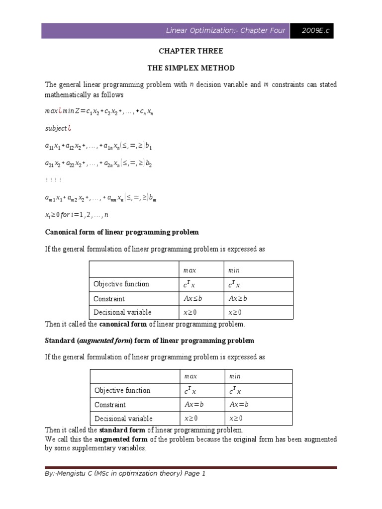 CHAPTER THREE OF Simplex Method | PDF | Linear Programming | Mathematical Optimization
