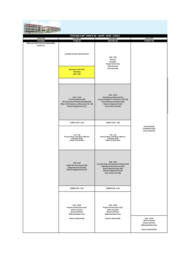 LDS Missionary Daily Schedule Overview | PDF | The Church Of Jesus ...