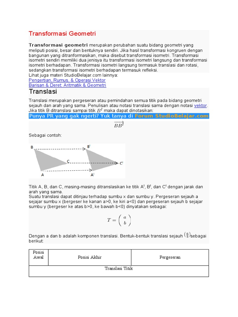 Transformasi Geometri Kelas 9 | PDF | Metode & Bahan Ajar