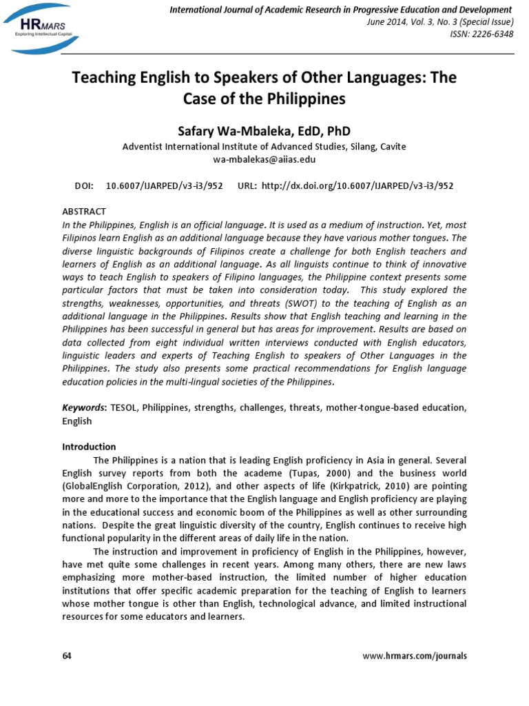 TESOL Challenges in the Philippines | PDF | English As A Second Or ...